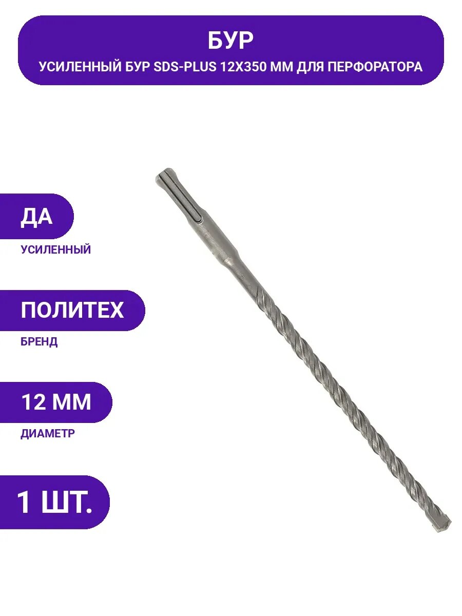 Бур для перфоратора SDS-plus, 12 мм диаметр, 350 мм рабочий