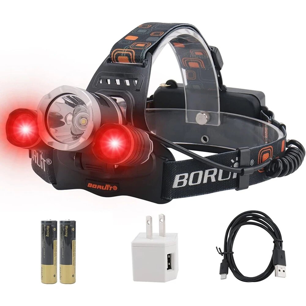 BORUiT RJ-3000 Белый и красный налобный фонарь C