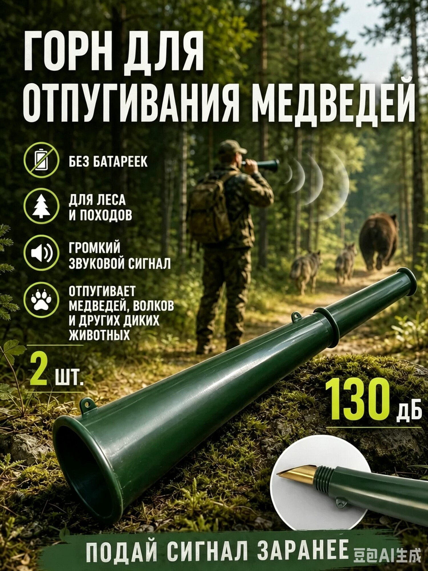 Горн охотничий сигнальный рожок для выживания в лесу, громкий отпугиватель медведей и животных