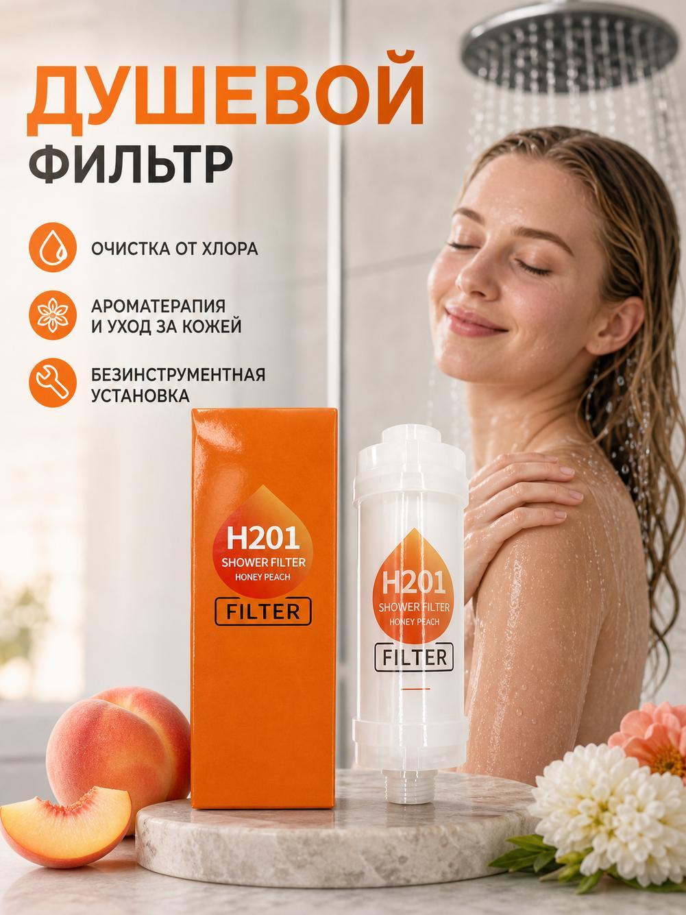 Фильтр для душа ароматический H201, с ароматом розы, 15 см