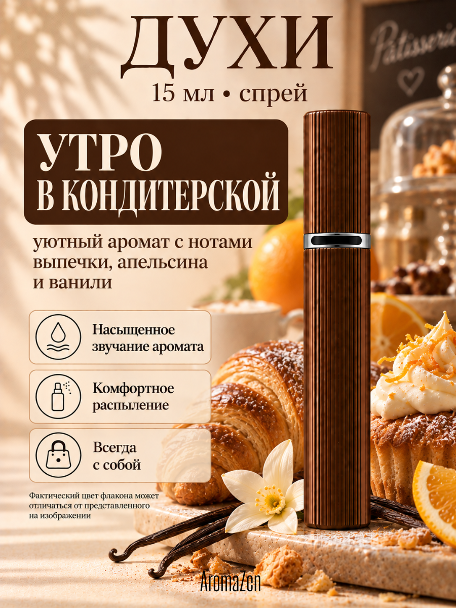 Духи Утро в Кондитерской 15 мл унисекс, сладкие, парфюм-спрей / AromaZen