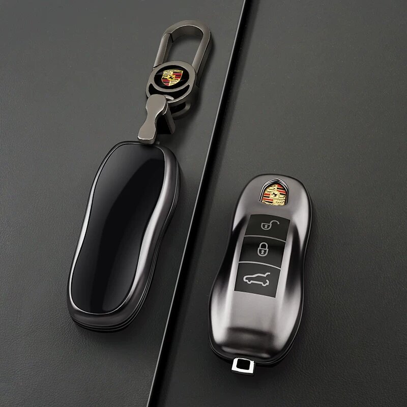 Чехол для ключа Porsche A-стиль, цвет пушечный, с металлической пряжкой для Cayenne Macan 911 Taycan