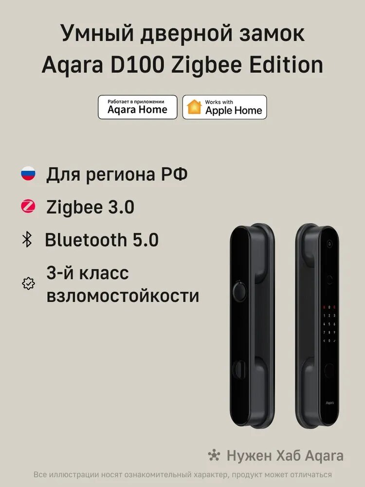 Умный замок Aqara D100 Zigbee врезной разбл. отпеч. паль. 2480mAh черный (ZNMS20LM)