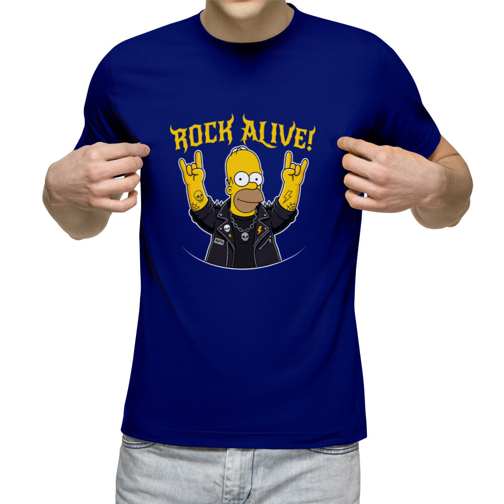Мужская футболка «Rock alive! Рок жив! (надпись)» (синий, XL)