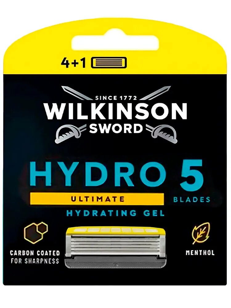 Wilkinson Sword Schick Hydro 5 Ultimate Сменные кассеты (5 шт.), 5 лезвий, механизм флип-триммер, гелевая полоска с ментолом