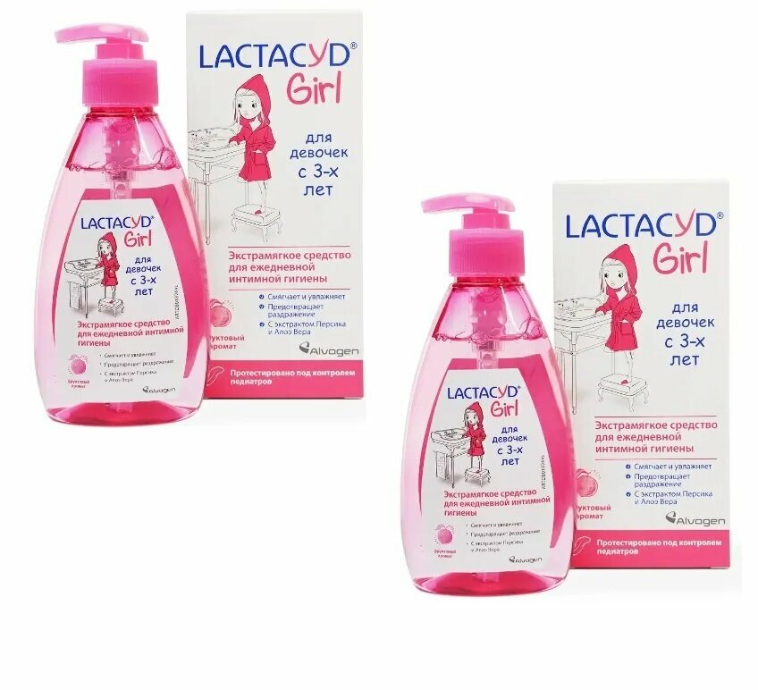 Средство Lactacyd для ежедневной интимной гигиены гель для девочек с 3-х лет, 200мл 2шт