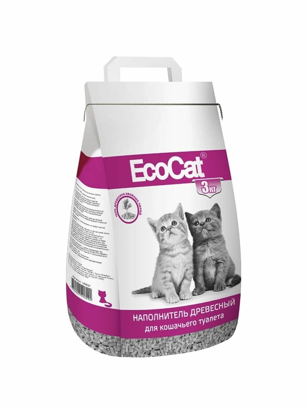 Наполнитель древесный для кошачьего туалета EcoCat, 3 кг.