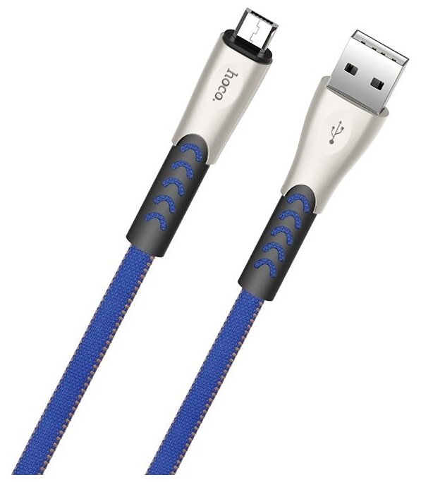 Кабель для зарядки Hoco Micro USB U48 2,4А ткань синий, передача данных