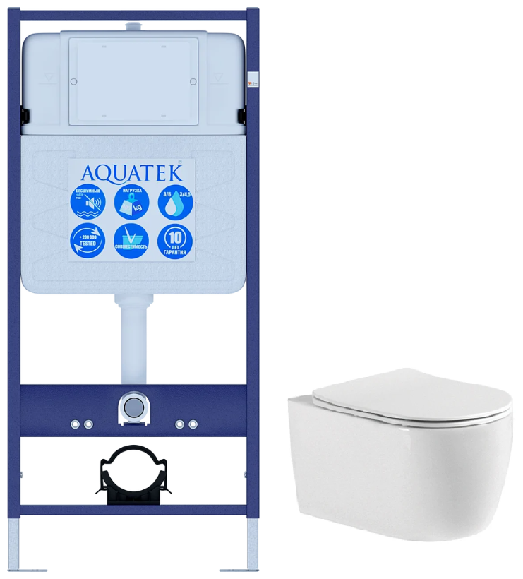 Комплект Акватек Set AQUATEK европа New cm (рама Standard INS-0000012+звукоизоляционная прокладка+унитаз европа AQ1106-00+сиденье)