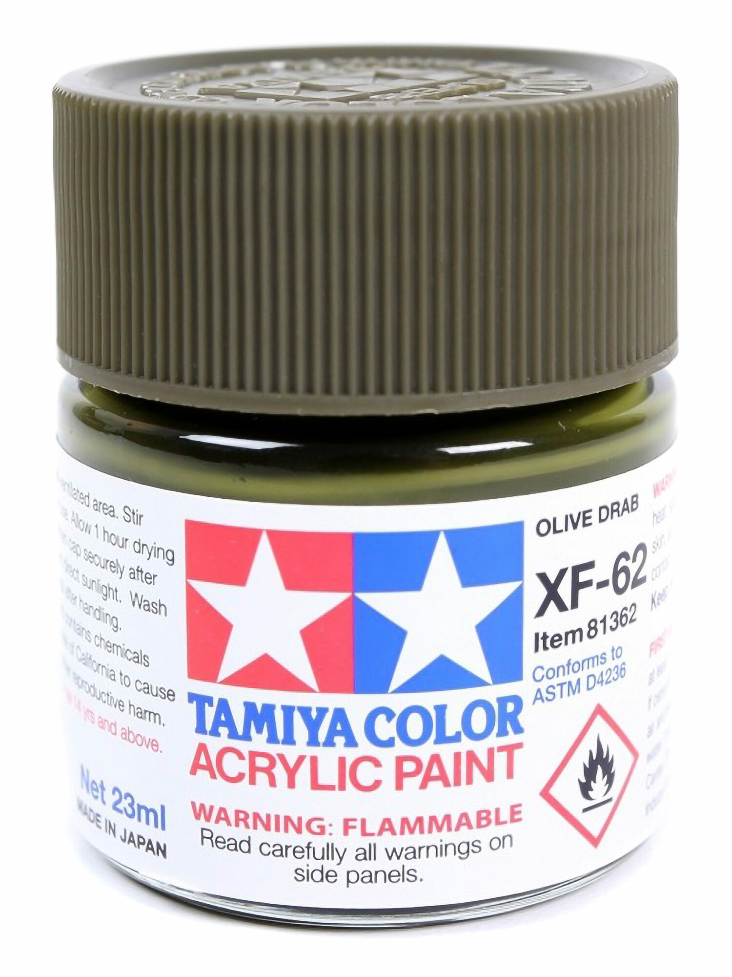 Краска акриловая Tamiya Color XF-62 Olive Drab 81362 матовая, 23 мл
