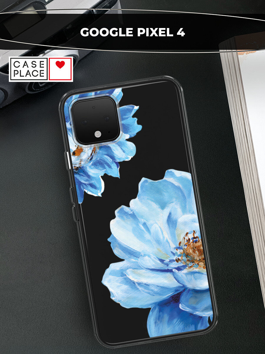 Чехол на Google Pixel 4 / Гугл Пиксель 4 с принтом Голубые клематисы, прозрачный
