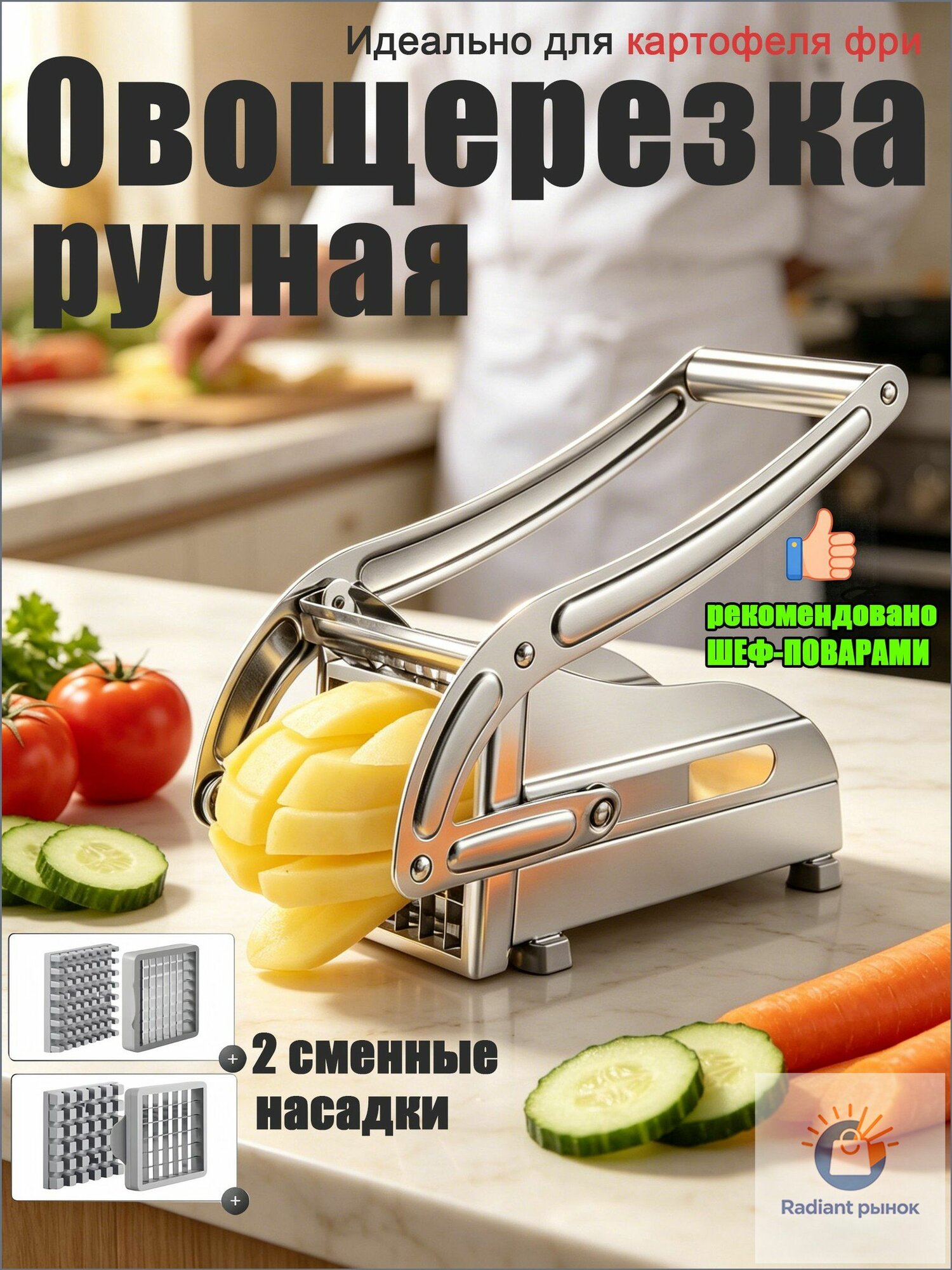 Овощерезка для овощей ручная многофункциональная с насадками-кубиками