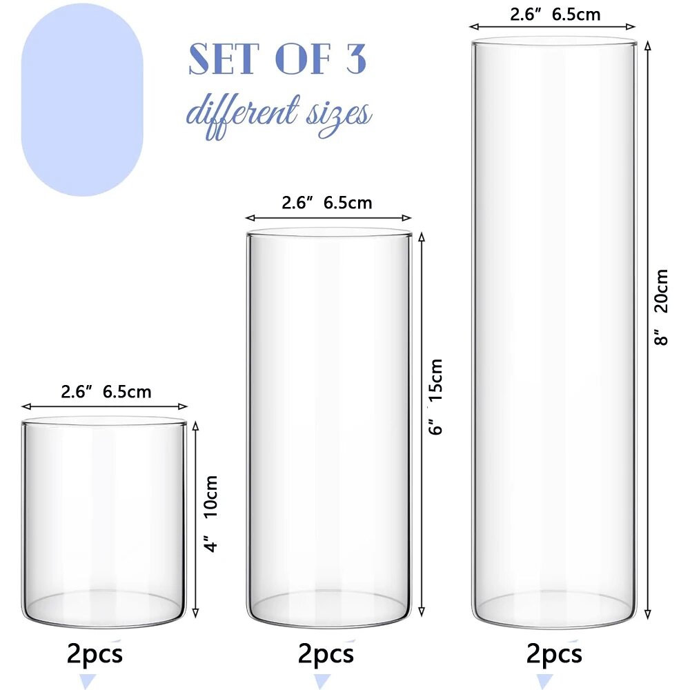 Стеклянные вазы-цилиндры 3 размеров 3 Size 6Pcs