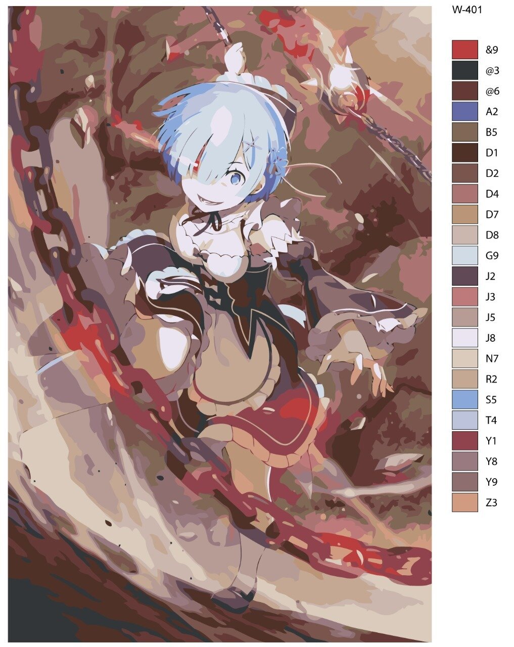 Картина по номерам W-401 Аниме - Re: Zero (Ре: Зеро). Рем" 50х70