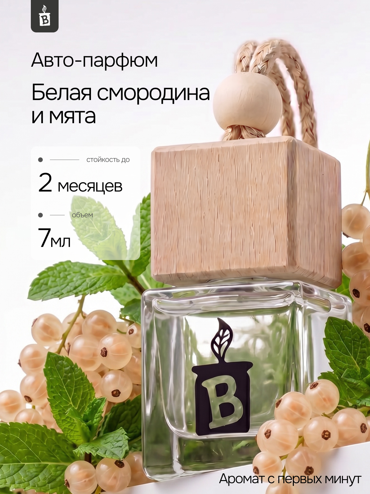 Диффузор в машину Banka_Home "Белая смородина и мята", на основе натуральных масел, 7 мл