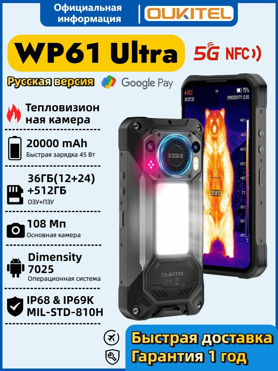Oukitel Смартфон WP61 Ultra 5G 12/512 ГБ, 20000 мАч