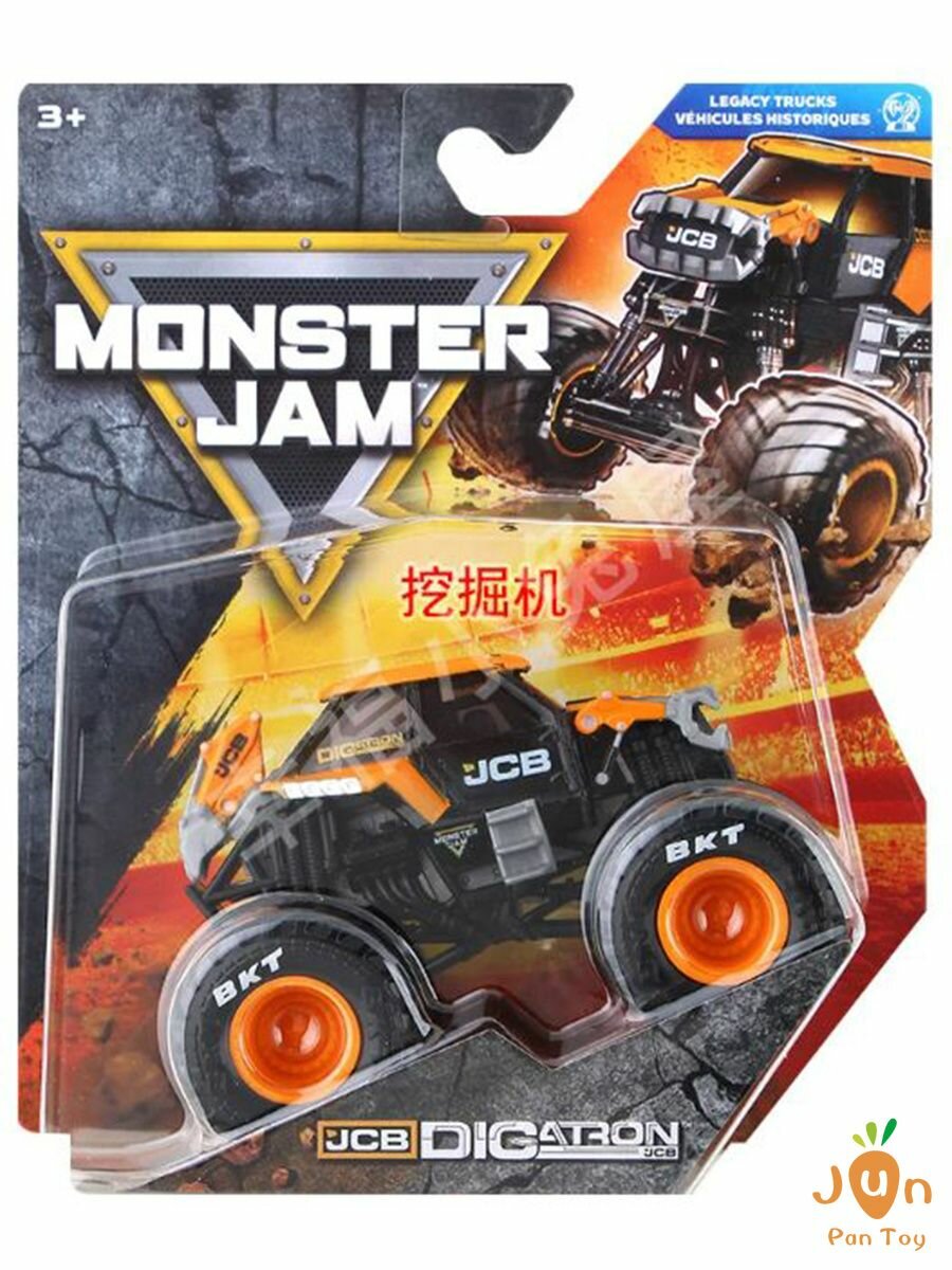 Spin Master Monster Jam JCB Digatron Die-Cast Vehicle / Детская игрушечная машинка, имитирующая монстр-трак в масштабе 1:64, подойдет в качестве подарка коллекционерам и поклонникам