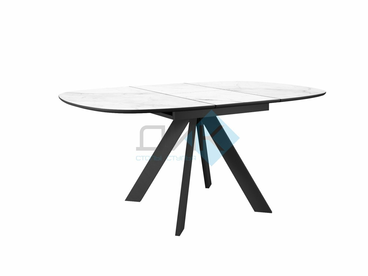 Стол DikLine BK100 Керамика Белый мрамор/подстолье черное/опоры черные
