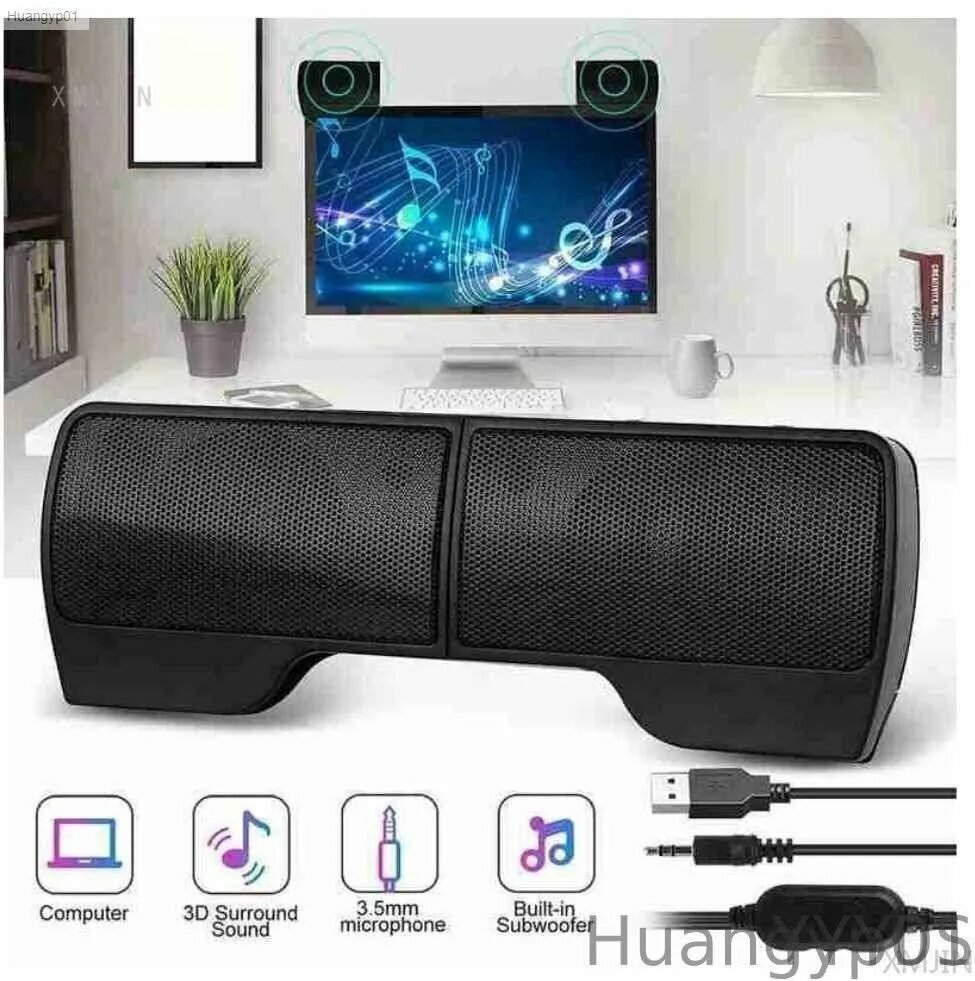 Стерео колонки с зажимом 2*3 Вт. питание от USB, портативнаяXMJIN hyp01