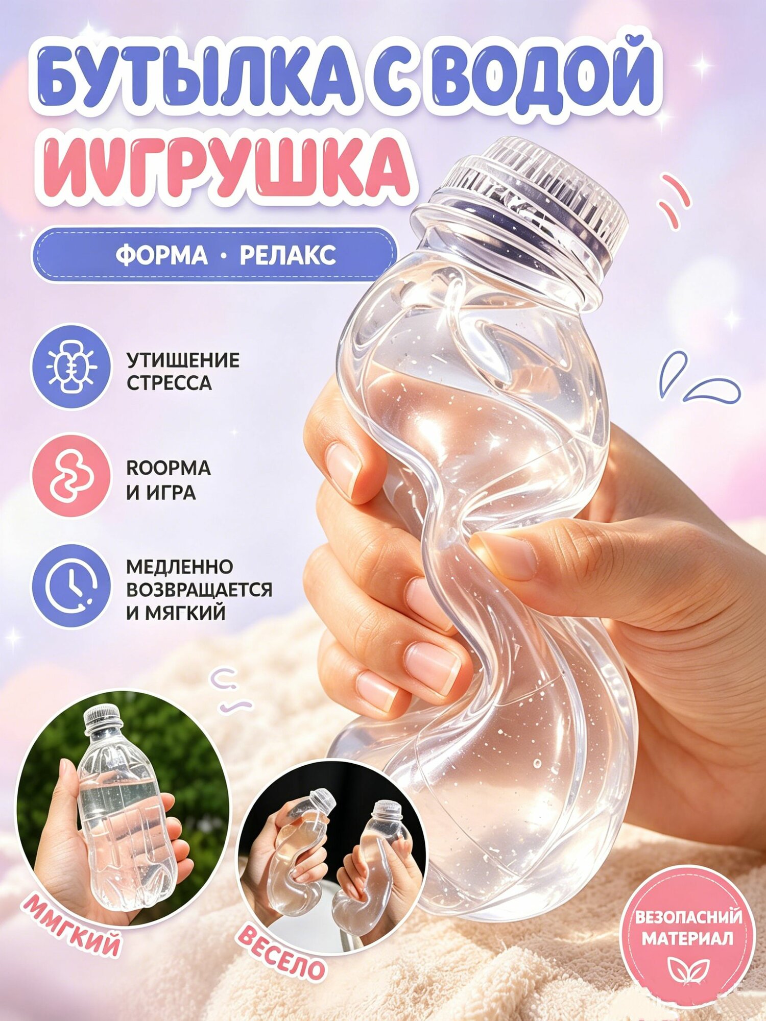 Хинкали антистресс /Бутылка минеральной воды/ антистрес сквиш-мялка/ игрушка для снятия стресса