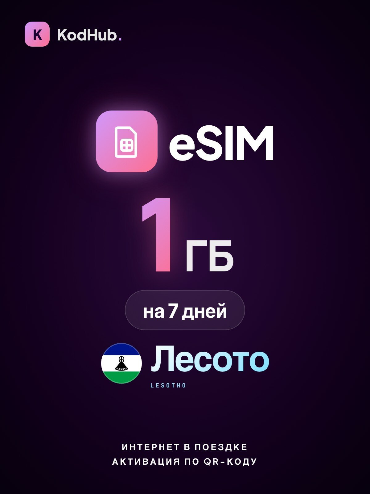 Туристическая eSIM Лесото 1 ГБ на 7 дней | интернет в поездке, связь за границей | QR-код активации