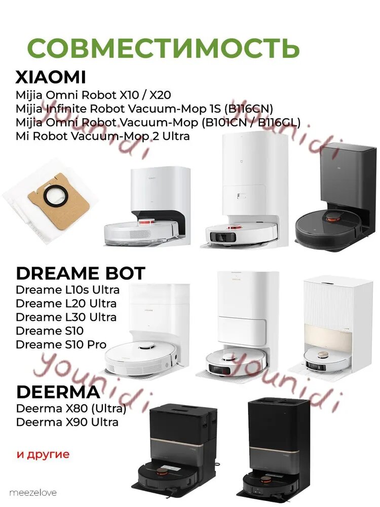 Пылесборник (5 шт.) для робота-пылесоса Xiaomi Mijia Omni Robot X10 X20 B101CN B101GL Infinite Robot 1S 2S / Dreame Bot L10s Ultra L20 L30 S10 Ultra S10 Pro / Deerma x80