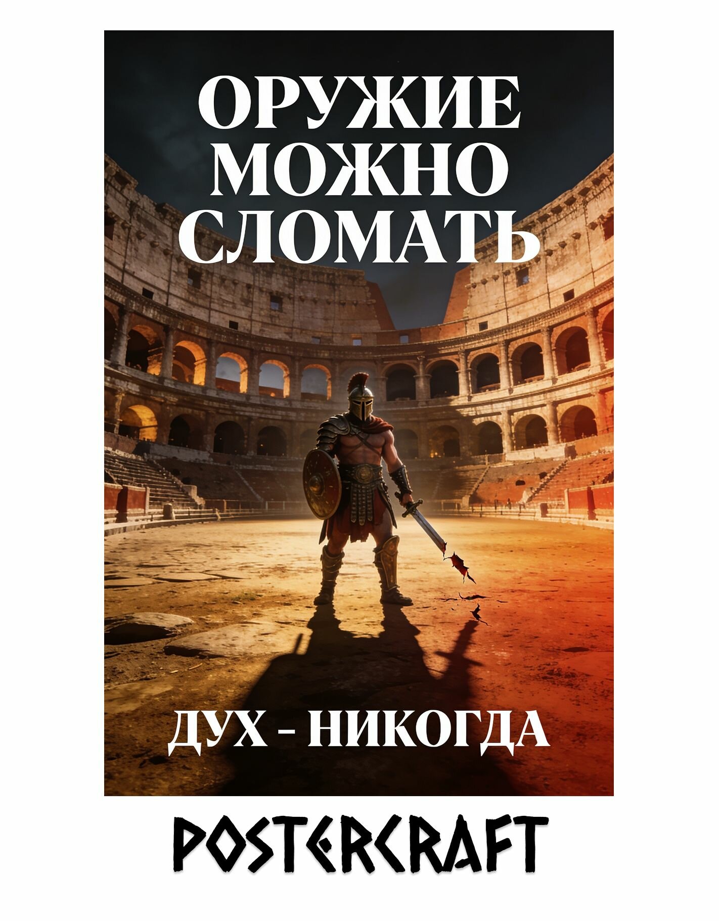 Мотивационный постер "Оружие можно сломать, Дух - Никогда", 29.7х42см, А3, глянцевый