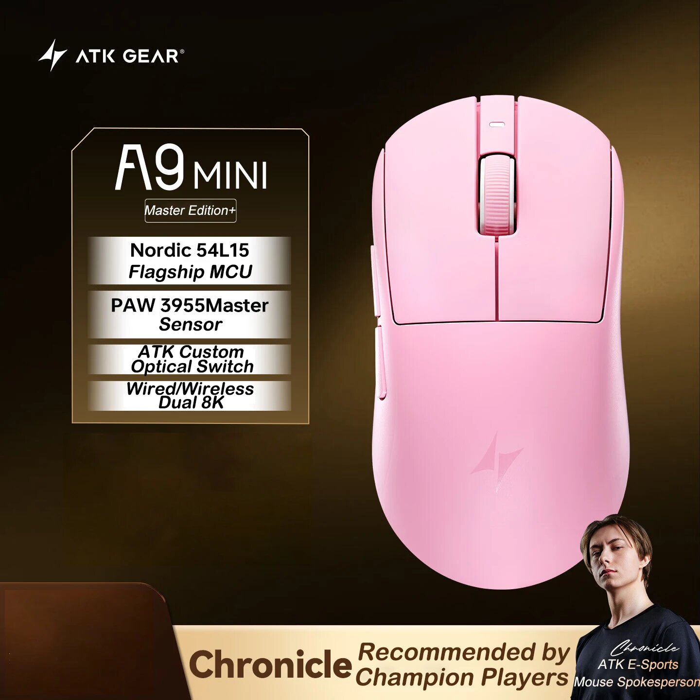 Беспроводная игровая мышь ATK A9 Mini A9 MINI Plus Pink