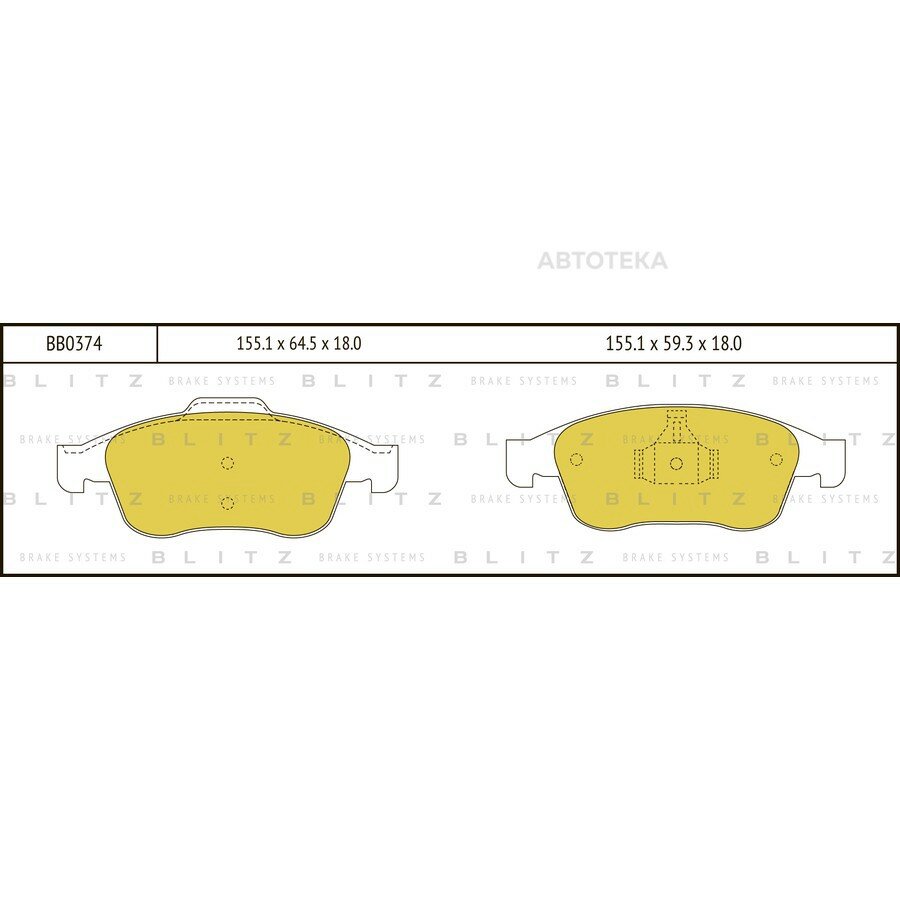 Колодки тормозные дисковые передние BLITZ BB0374 RENAULT Fluence/Grand Scenic/Megane/Scenic 10->/ DACIA Duster 10->