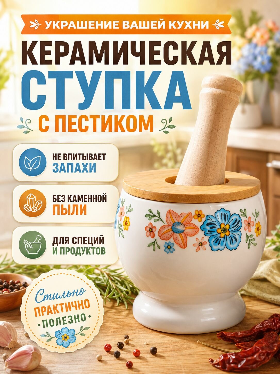 Ступка с пестиком керамическая