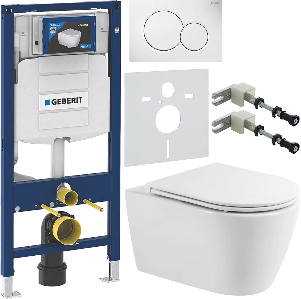 Комплект 6 в 1 Унитаз подвесной BelBagno Марино (Marino) BB105CHR, безободковый / Сиденье BB870SC, с микролифтом / Инсталляция Geberit Duofix UP 320 111.300.00.5 (111.950.00.6), Кнопка Sigma 01 115.7