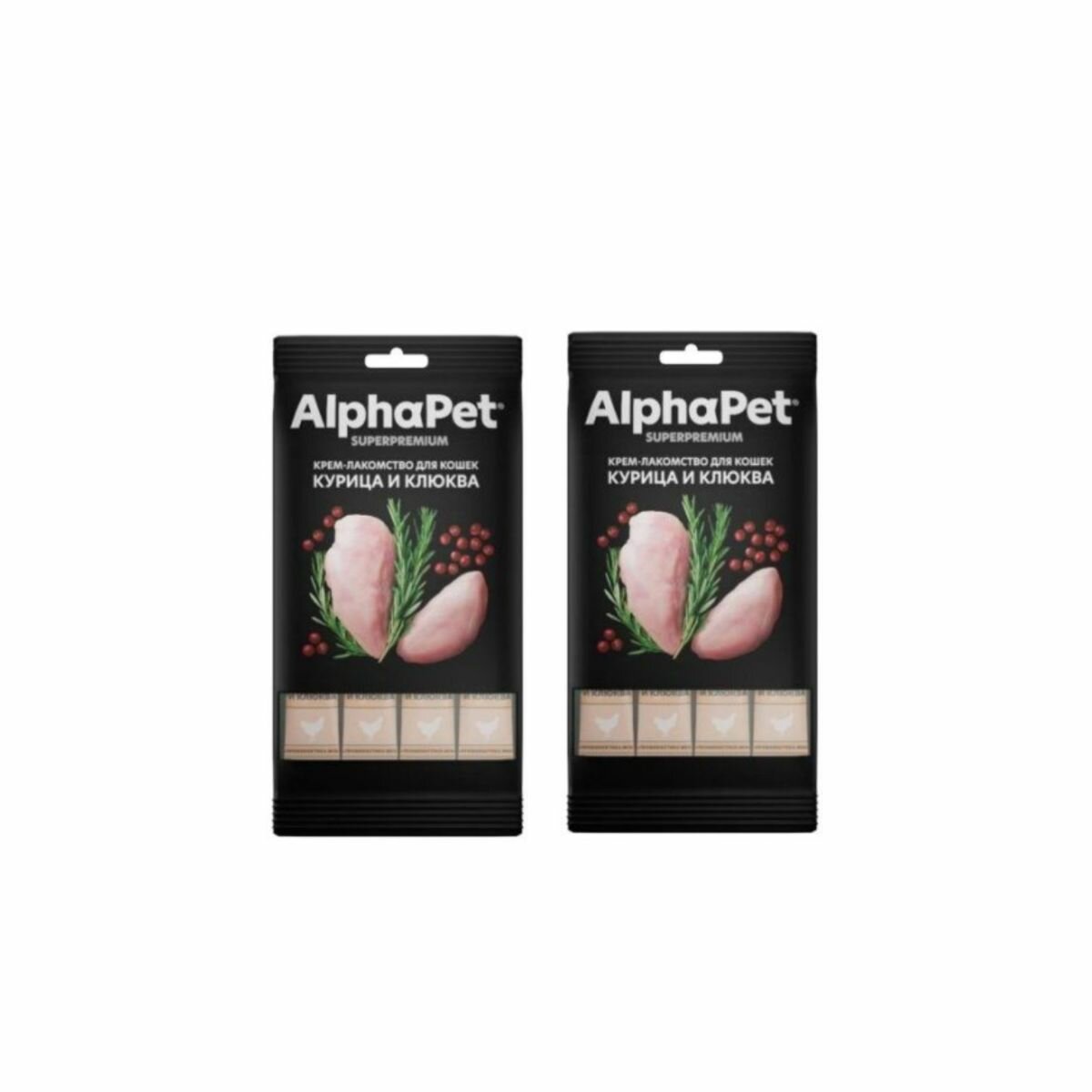 AlphaPet Крем-лакомство для кошек Superpremium, с курицей и клюквой, 48 гр, 2 шт.