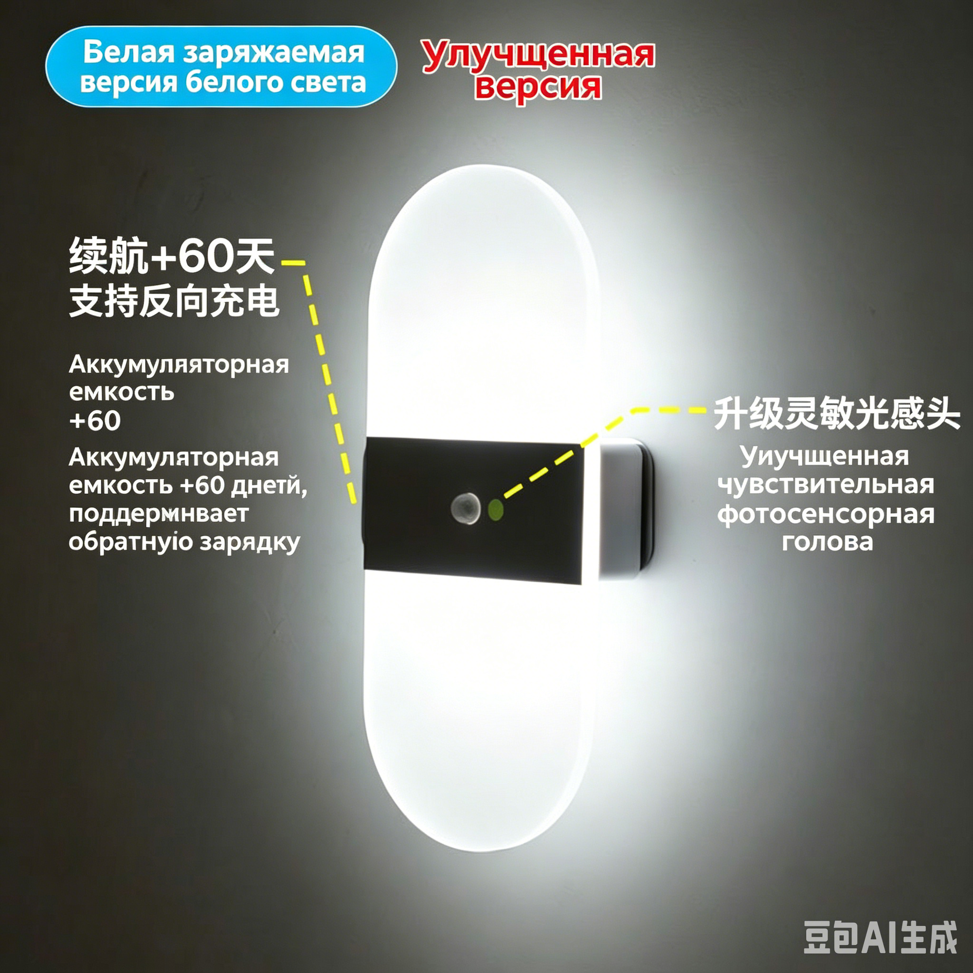 Бра настенное, сенсорное управление, с LED-лампами, IP44, 2.8Вт