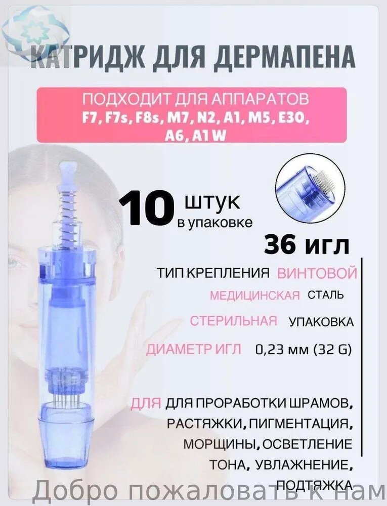 Картридж (синий) для дермапена, 36 игл, длинный 10 шт.