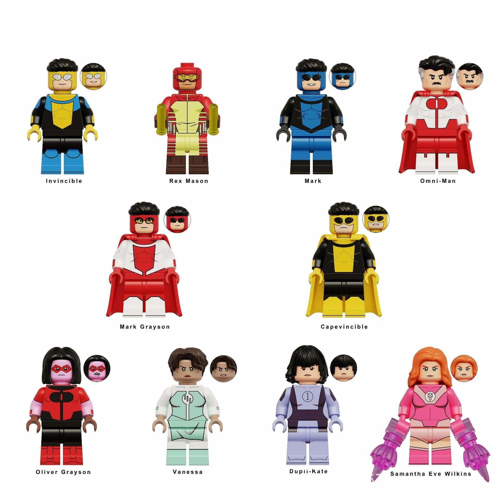 'Набор минифигурок /Invincible. Omni-Man. Invincible Blue Suit.Atom Eve.Allen teh Alien.Conquest 10 шт./ 4.5cm