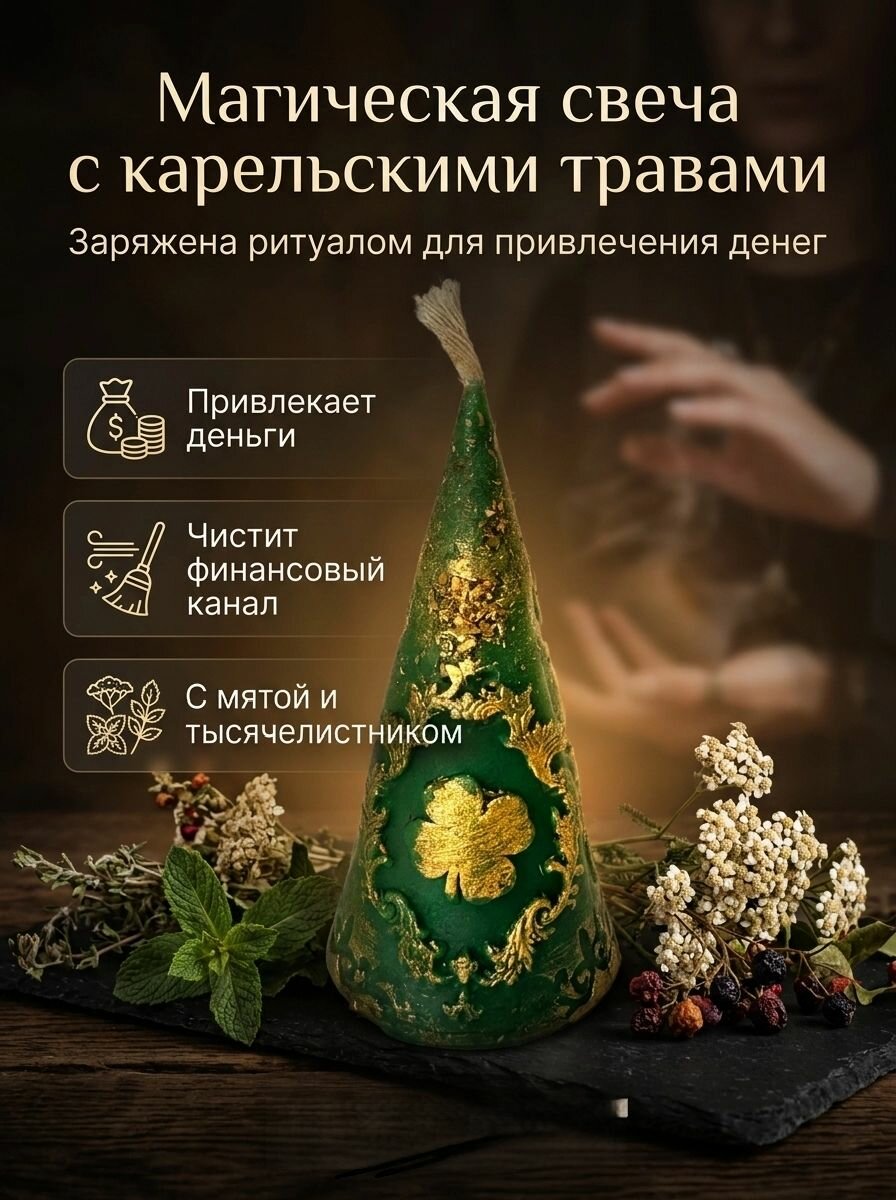 Ведьмина денежная "Свеча Удачи" с тысячелистником и мятой