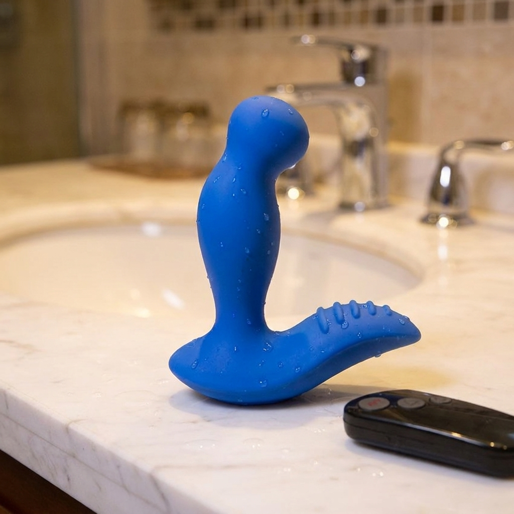 Синий вибромассажер простаты 3,5’’ Remote Control P-spot Massager, 10 режимов - 12,5 см.