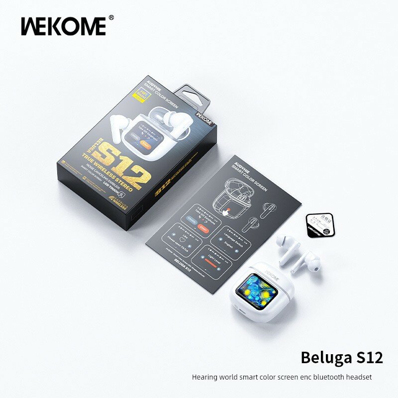 WEKOME Beluga S12 Беспроводные наушники в черном цвете с IPS-дисплеем, двойным микрофоном и шумоподавлением ENC
