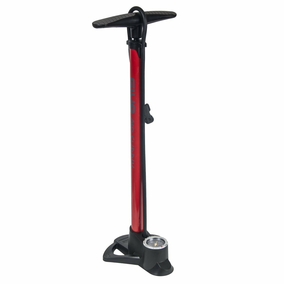 Насос для велосипеда GIYO GF38P напольный стальной, 11 атм/160psi, большой манометр, авто/вело ниппель, цвет: красный