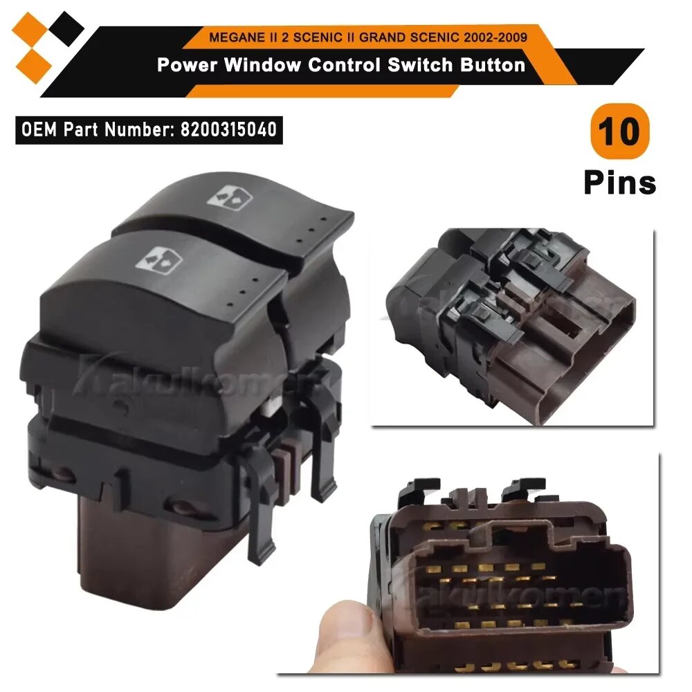 Кнопка-переключатель стеклоподъемника 10 контактов для RENAULT MEGANE II, SCENIC II, 8200315040-