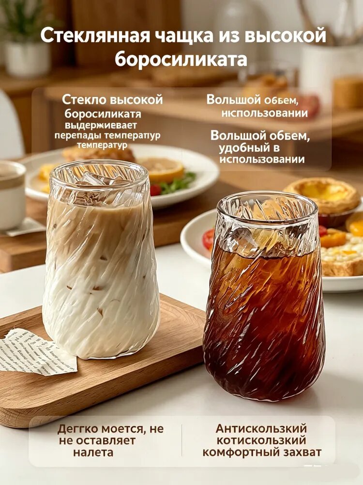 Стакан граненый "Стеклянный стакан с трубочкой" 400 мл 1 шт зеркальный