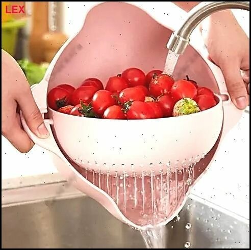 Двойной дуршлаг-фунnels для мытья овощей и фруктов, многоразовый, розовый, 1 шт