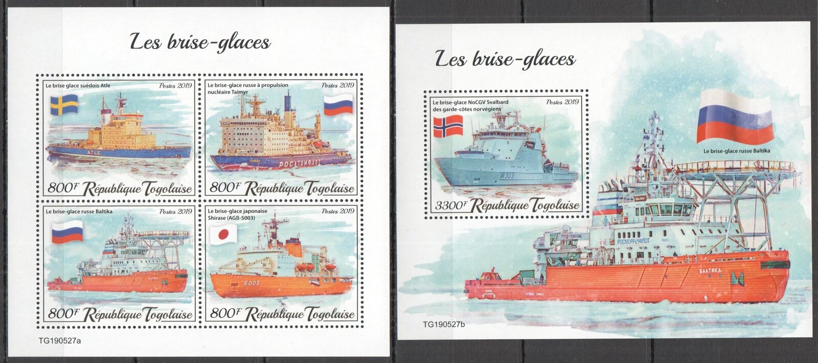 Марки 2019 год Того Ледоколы Корабли Транспорт #7675-7678+Bl1763 Mnh