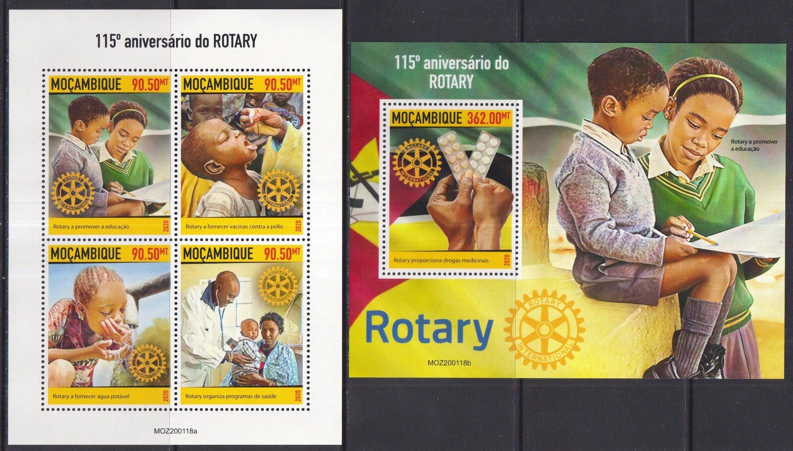 Марки 2020 год Мозамбик Rotary Пол Харрис Медицина #10830-10833+Bl1601 Mnh