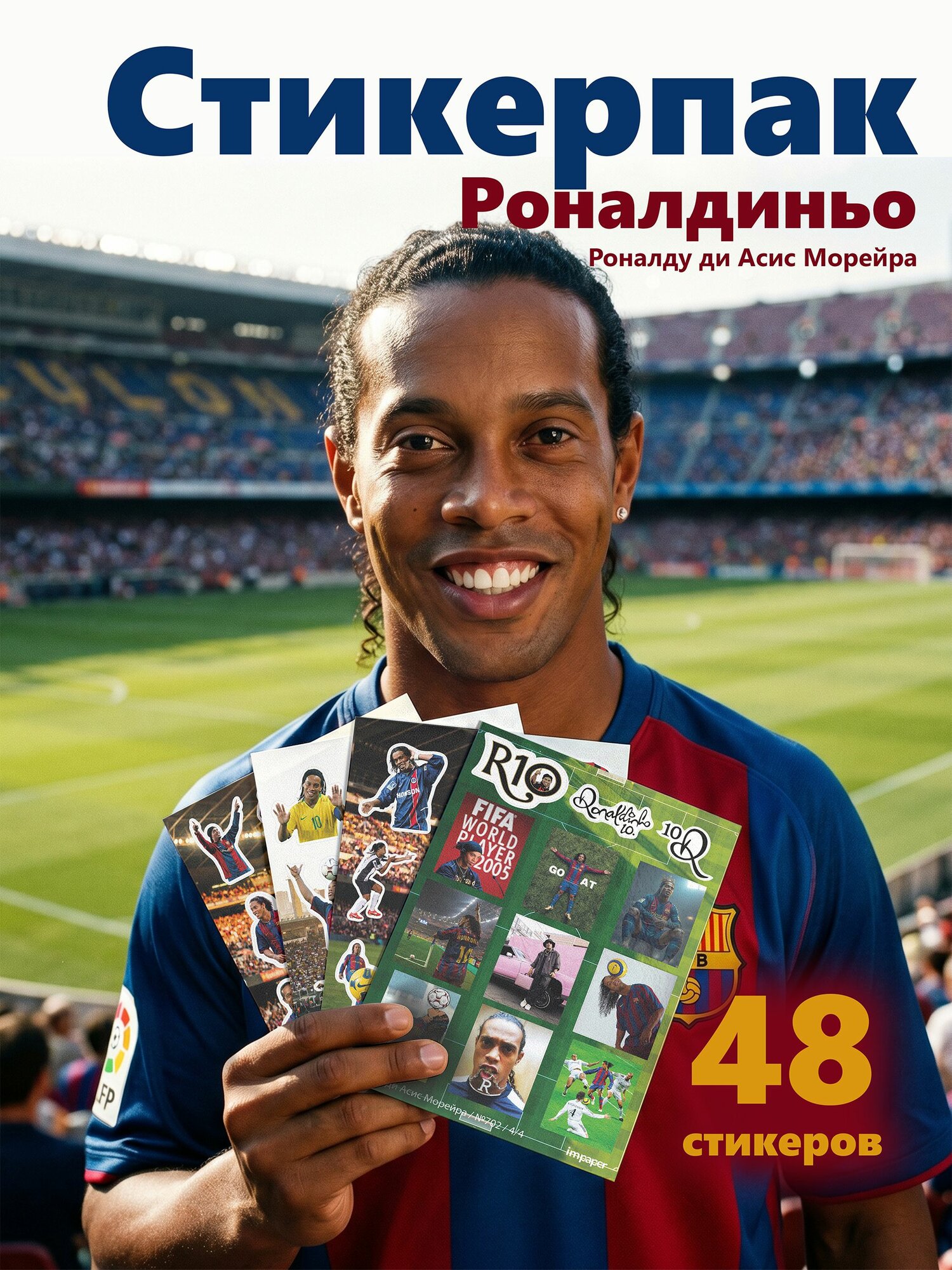 Стикерпак наклейки Роналдиньо Ronaldinho, футбол, 4 листа А5