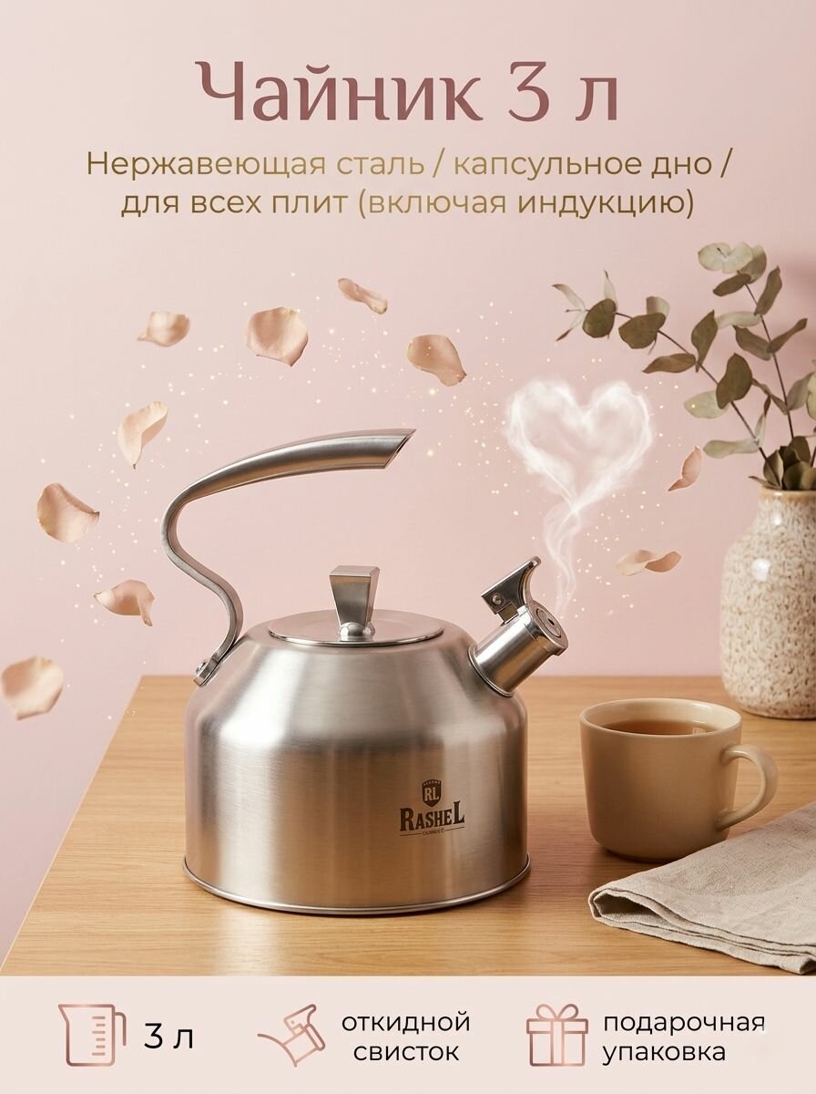 Чайник из нержавеющей стали 3 л со свистком R-7830