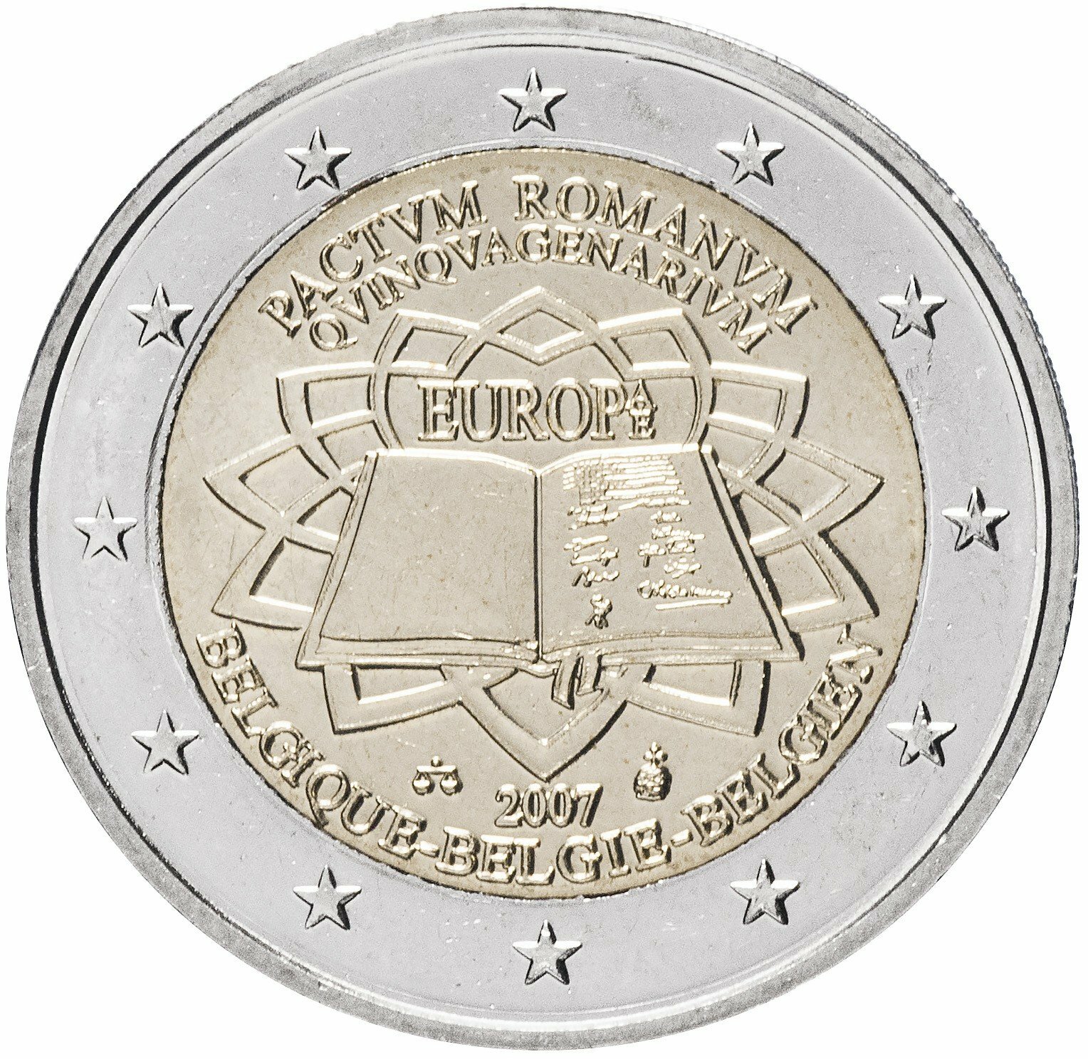 Бельгия 2 евро 2007 "50 лет Римскому договору", Биметалл, в сохранности UNC