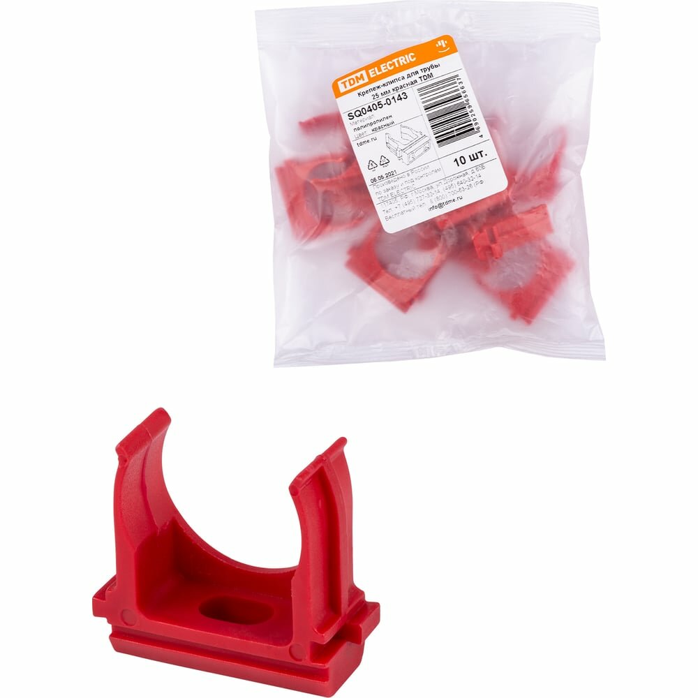 Крепеж-клипса для трубы TDM ELECTRIC ПНД 25 мм, красная, 10 шт. SQ0405-0143