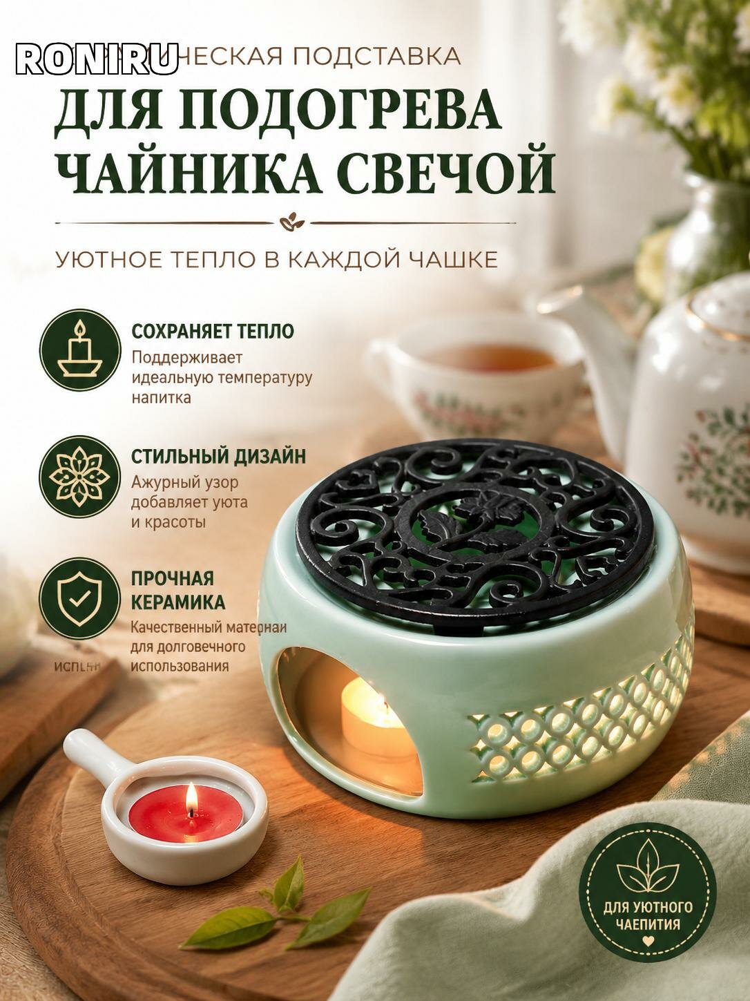 Керамическая подставка для подогрева чайника свечой — универсальная для уютного чаепития и сохранения тепла и стиля