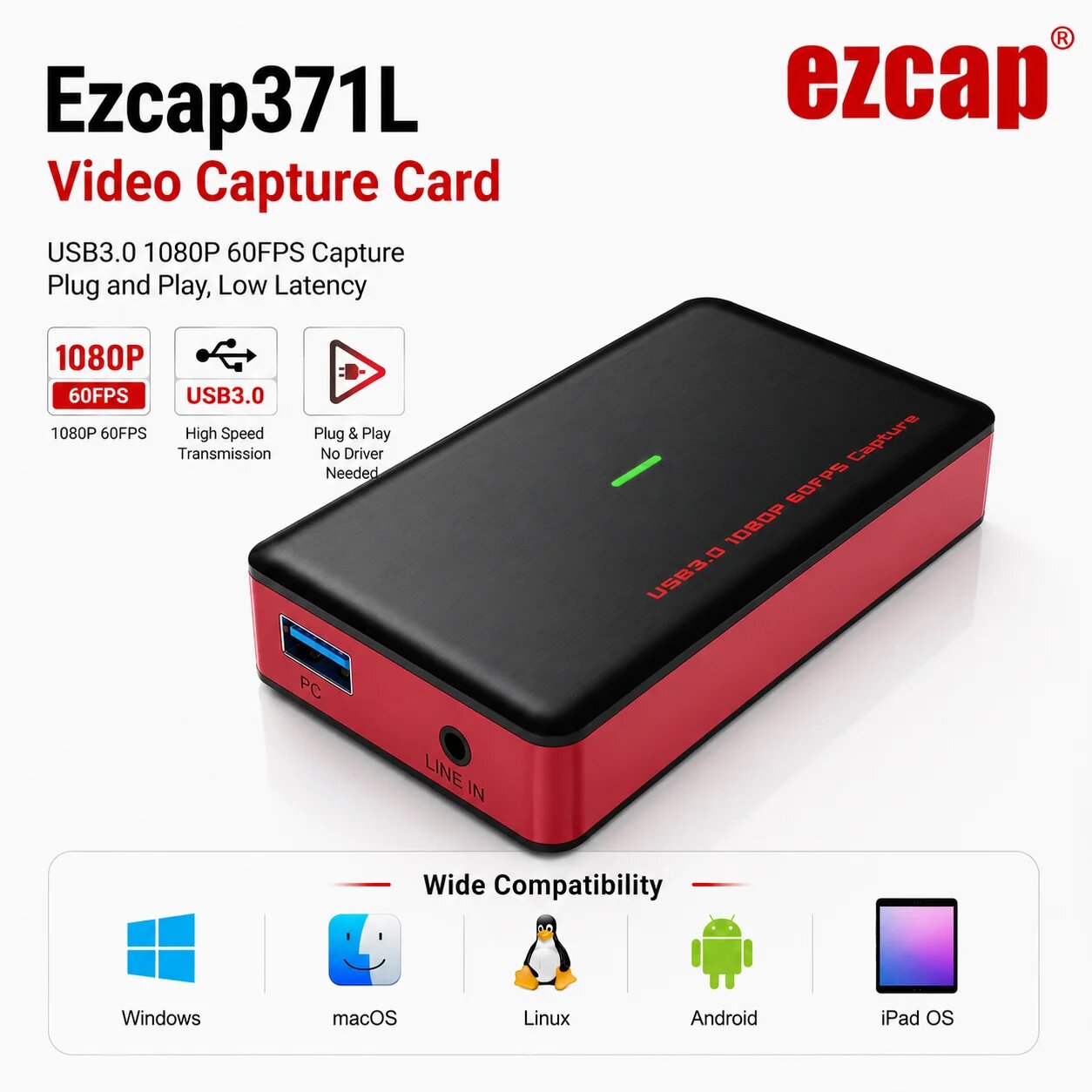 Ezcap371L 4K HDMI карта захвата видео USB3.0, видеозаписывающее устройство 1080P60 для PS5, Xbox, Switch, OBS, прямых трансляций, ноутбуков и ПК